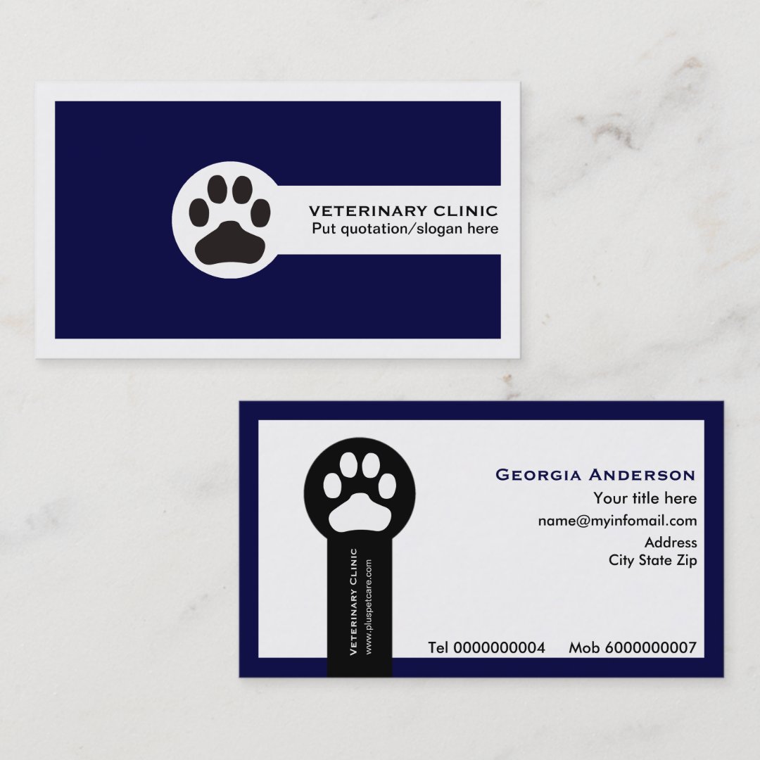 Navy blue Vet/Veterinary Clinic minimalist Business Card | Zazzle