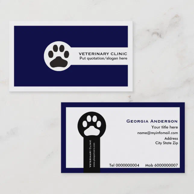 Navy blue Vet/Veterinary Clinic minimalist Business Card | Zazzle
