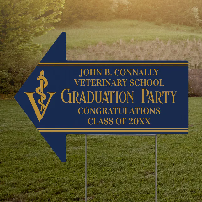 Navy Blue Veterinary School Graduation Arrow Yard Sign | Zazzle