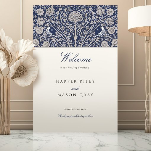 Navy Blue Victorian Wedding Welcome Sign | Zazzle