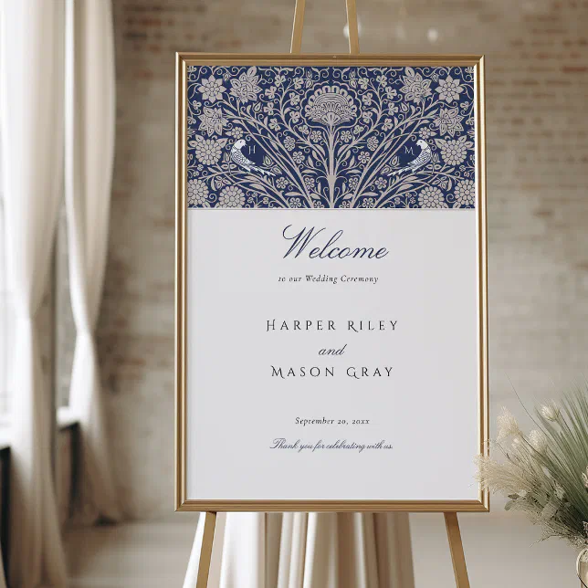 Navy Blue Victorian Wedding Welcome Sign | Zazzle