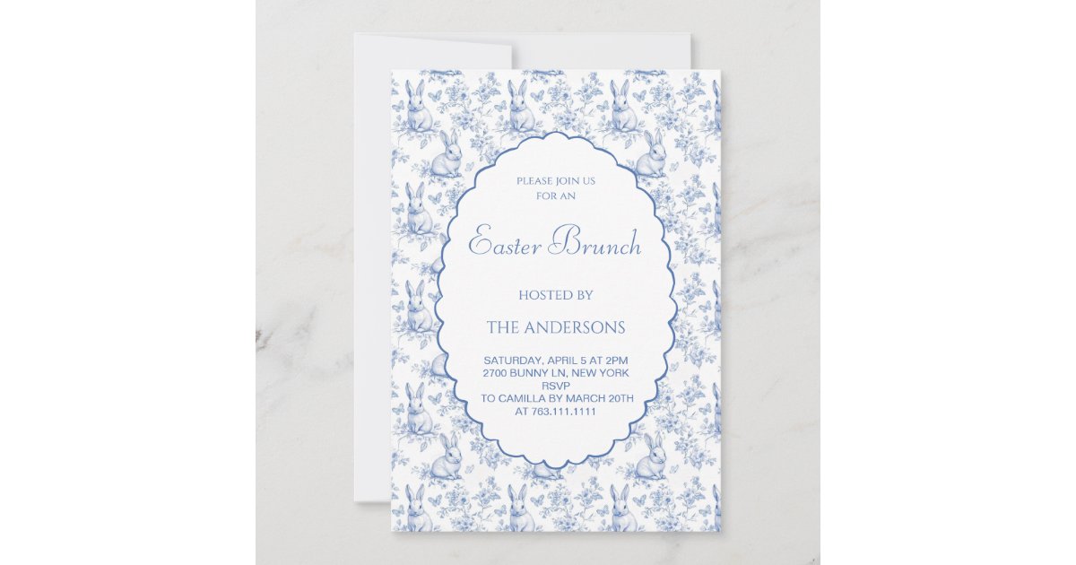 Navy Blue Vintage Toile Easter Brunch Invitation | Zazzle