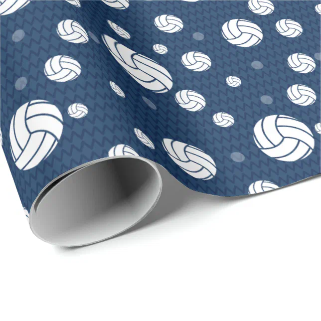 Navy Blue Volleyball Chevron Patterned Wrapping Paper | Zazzle