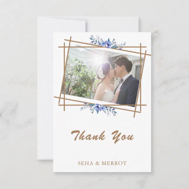 Navy blue waterclor rustic floral thank you card | Zazzle