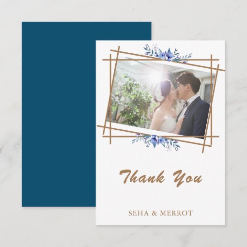 Navy blue waterclor rustic floral thank you card | Zazzle