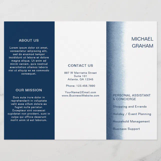 Navy Blue Watercolor Modern Business Brochure | Zazzle