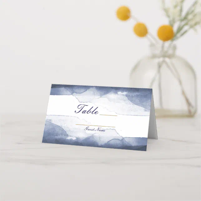 Navy Blue Watercolor Modern Table Number Seating Place Card | Zazzle