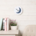 Navy Blue Watercolor Moon and Stars Round Clock | Zazzle