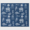 Navy Blue Watercolor Ocean Marine Animals Wrapping Paper | Zazzle