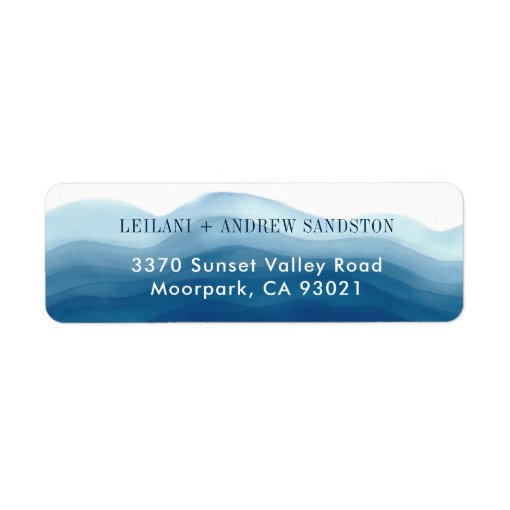 Navy Blue Watercolor Wave | Label | Zazzle
