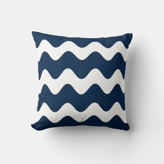 Navy Blue Wave Pattern Throw Pillow | Zazzle