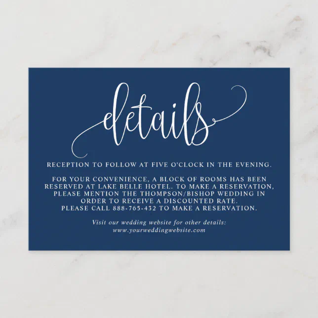 Navy Blue We Do Modern Calligraphy Wedding Details Enclosure Card | Zazzle