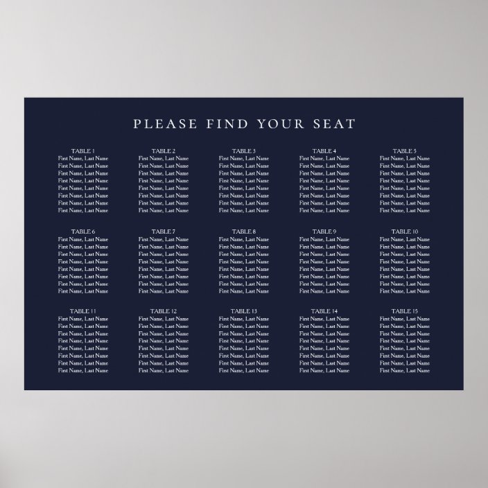 Navy Blue Wedding 15 Table Seating Chart | Zazzle.com