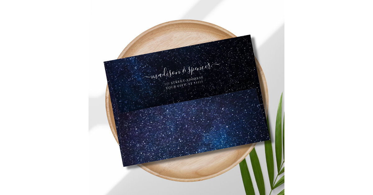 Navy Blue Wedding 5x7 modern Starry night Envelope | Zazzle