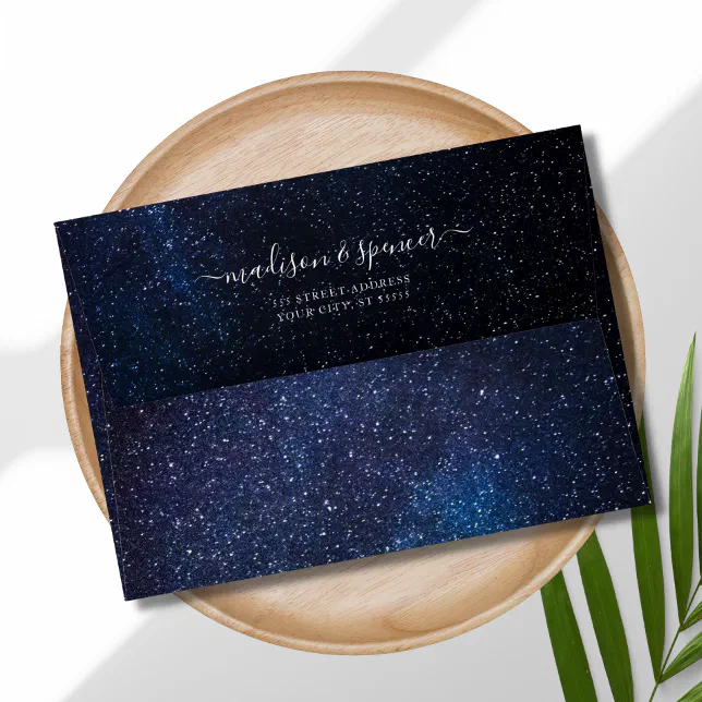 Navy Blue Wedding 5x7 modern Starry night Envelope | Zazzle