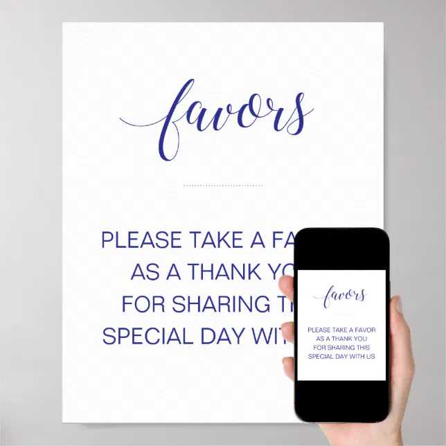 Navy Blue Wedding Favors Please Take One Sign | Zazzle