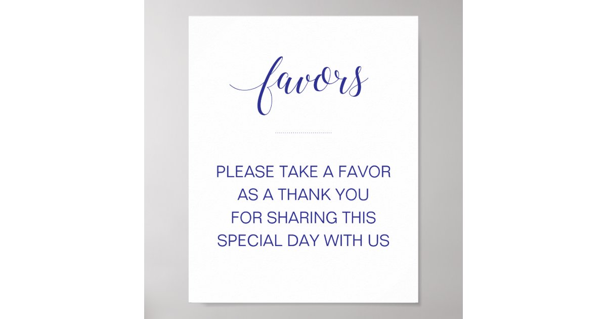 Navy Blue Wedding Favors Please Take One Sign | Zazzle