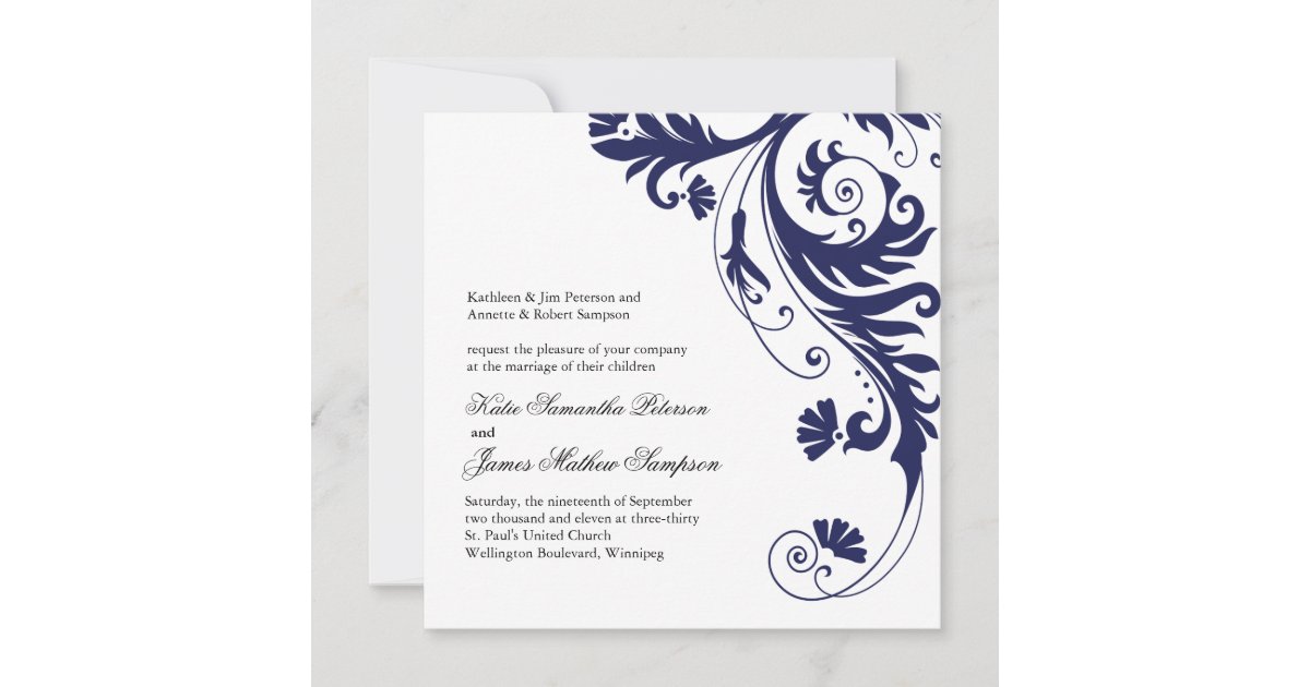 Navy Blue Wedding Invitations | Zazzle