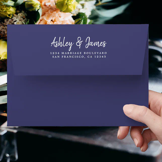 Navy Blue Wedding Return Address Envelope | Zazzle