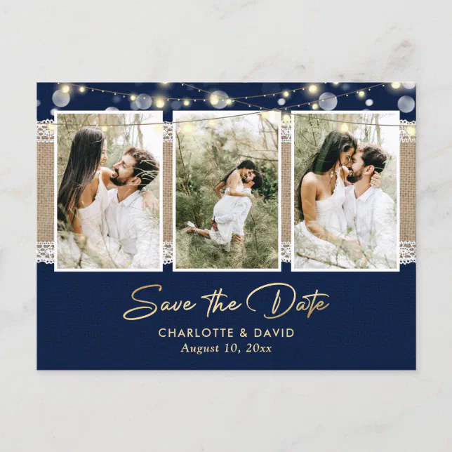 Navy Blue Wedding Save The Date Photo Postcards | Zazzle