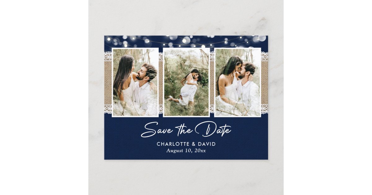 Navy Blue Wedding Save The Date Photo Postcards | Zazzle