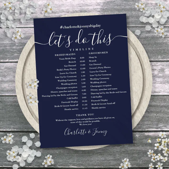 Navy Blue Wedding Schedule Timeline Card | Zazzle