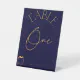 Navy Blue Wedding Table Numbers with QR Menu Pedestal Sign | Zazzle