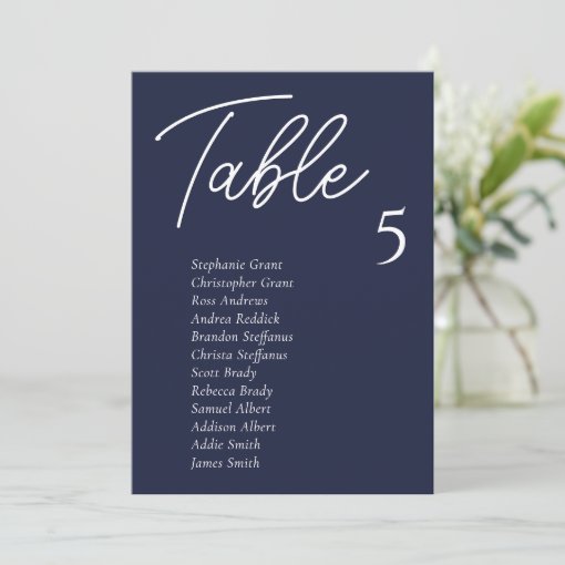Navy Blue Wedding Table Seating Chart Cards | Zazzle