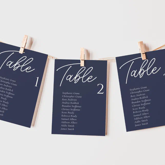 Navy Blue Wedding Table Seating Chart Cards | Zazzle