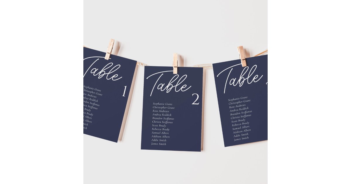 Navy Blue Wedding Table Seating Chart Cards | Zazzle