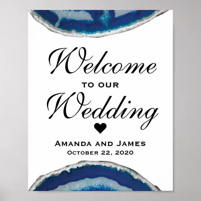 Navy Blue Wedding Welcome Sign | Agate | Zazzle