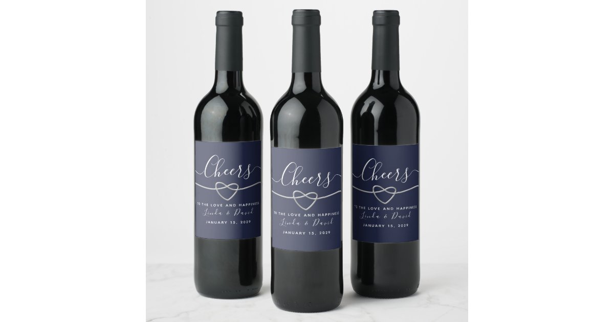 Navy Blue Wedding Wine Label | Zazzle