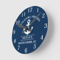 Navy Blue Welcome Aboard Custom Name Round Clock | Zazzle