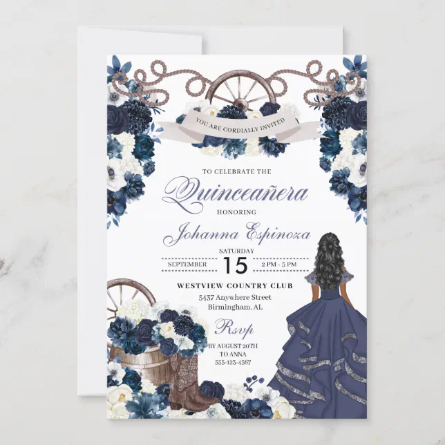 Navy Blue Western Ranchero Quinceanera Invitation | Zazzle
