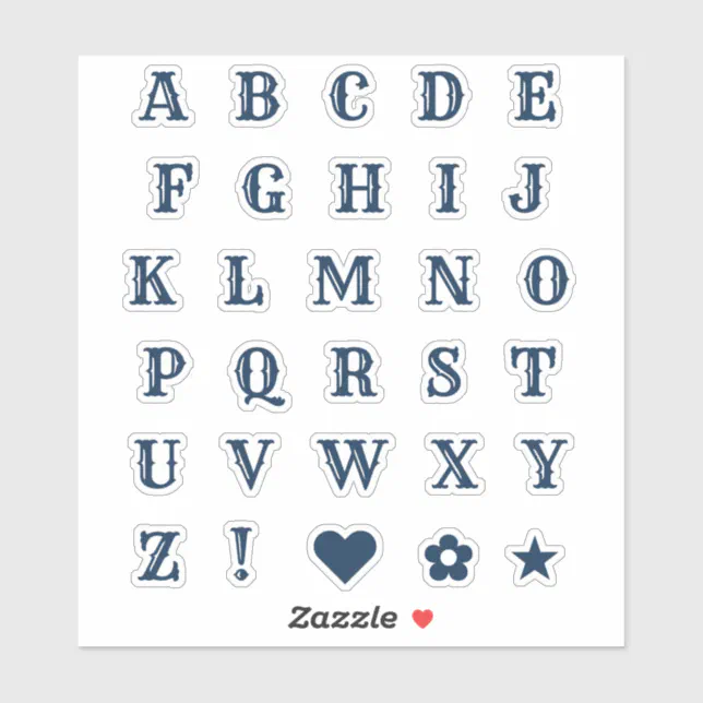 Navy Blue Western Theme Letters Alphabet Monogram Sticker | Zazzle