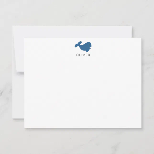 Navy Blue Whale Kids Personalized Stationery Flat Note Card | Zazzle