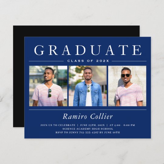 Navy Blue White 3 Photo Graduation Invitations | Zazzle.com