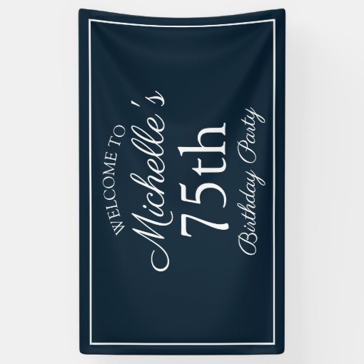Navy Blue White 75th Birthday Party Banner | Zazzle