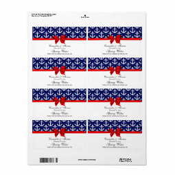 Navy Blue, White Anchors Red Bow Party Water Label | Zazzle