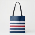 Navy Blue, White and Red Striped Tote Bag | Zazzle