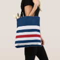 Navy Blue, White and Red Striped Tote Bag | Zazzle