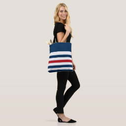Navy Blue, White and Red Striped Tote Bag | Zazzle