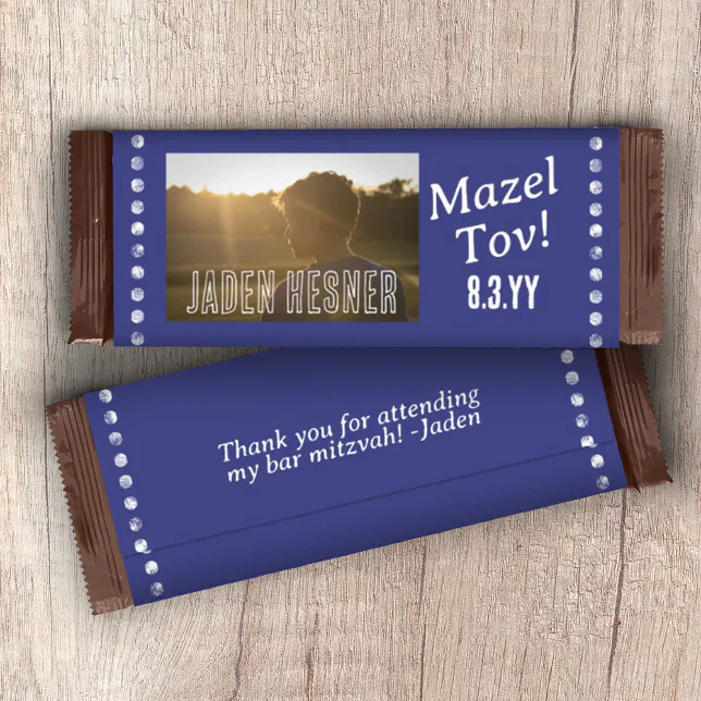 Navy Blue & White Bar Mitzvah Candy Bar Wrapper | Zazzle