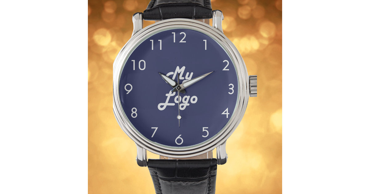 Navy blue white business logo watch | Zazzle