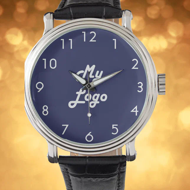 Navy blue white business logo watch | Zazzle
