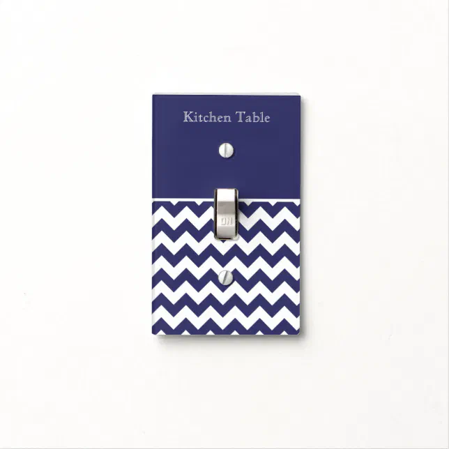 Navy Blue White Chevon your text Name Light Switch Cover | Zazzle