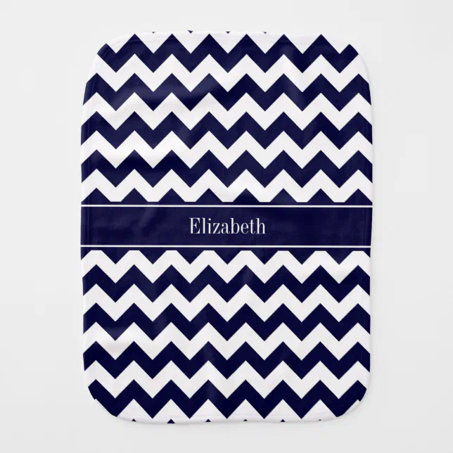 Navy Blue White Chevron Navy Name Monogram Burp Cloth | Zazzle