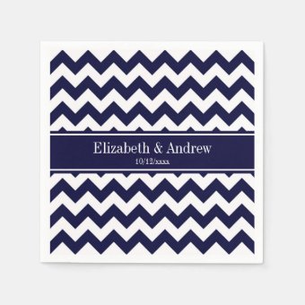 Navy Blue White Chevron Navy Name Monogram Paper Napkins | Zazzle