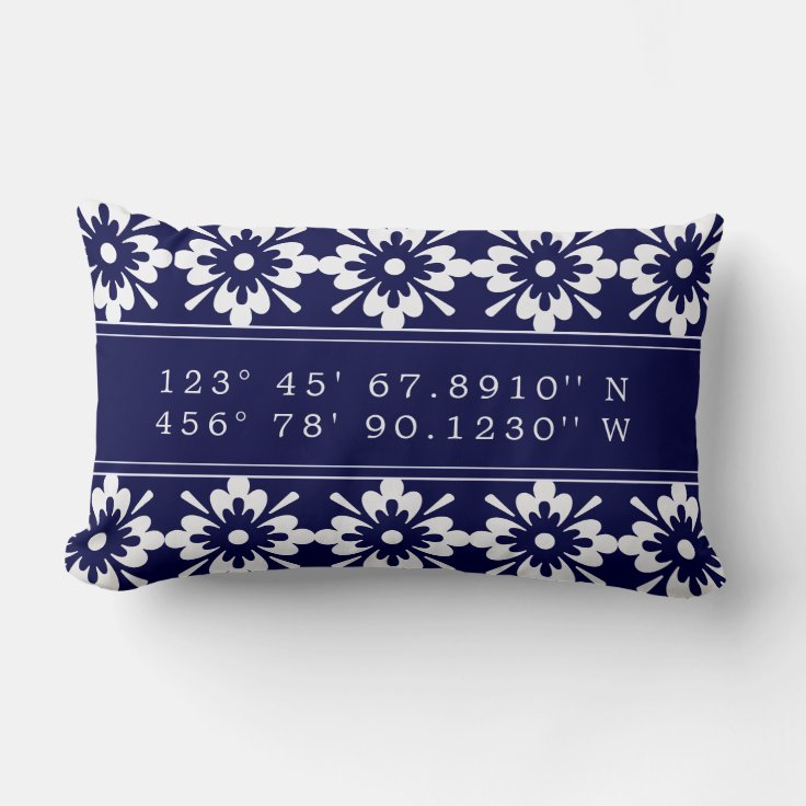 navy-blue-white-custom-map-coordinates-lumbar-pillow-zazzle