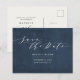 Navy blue + white elegant wedding save the date postcard | Zazzle